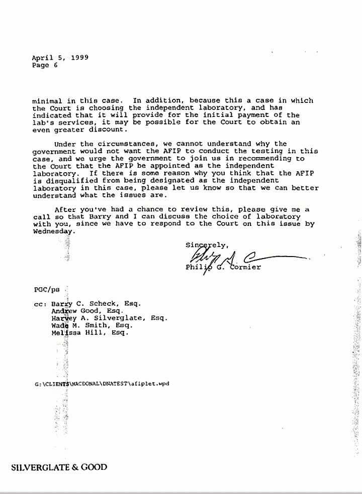 Philip Cormier letter to Brian Murtagh re: DNA testing lab | Jeffrey ...